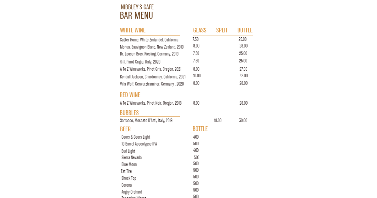 Bar Menu